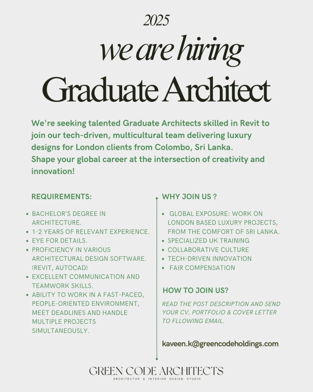 Architecture Graduate Job Vacancy